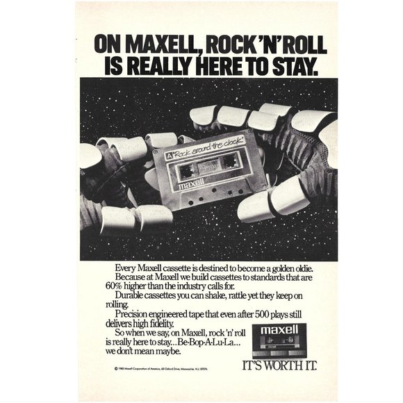 Art | Maxell Cassette Tape Rock And Roll 1983 Vintage Print Ad 9 Inch ...